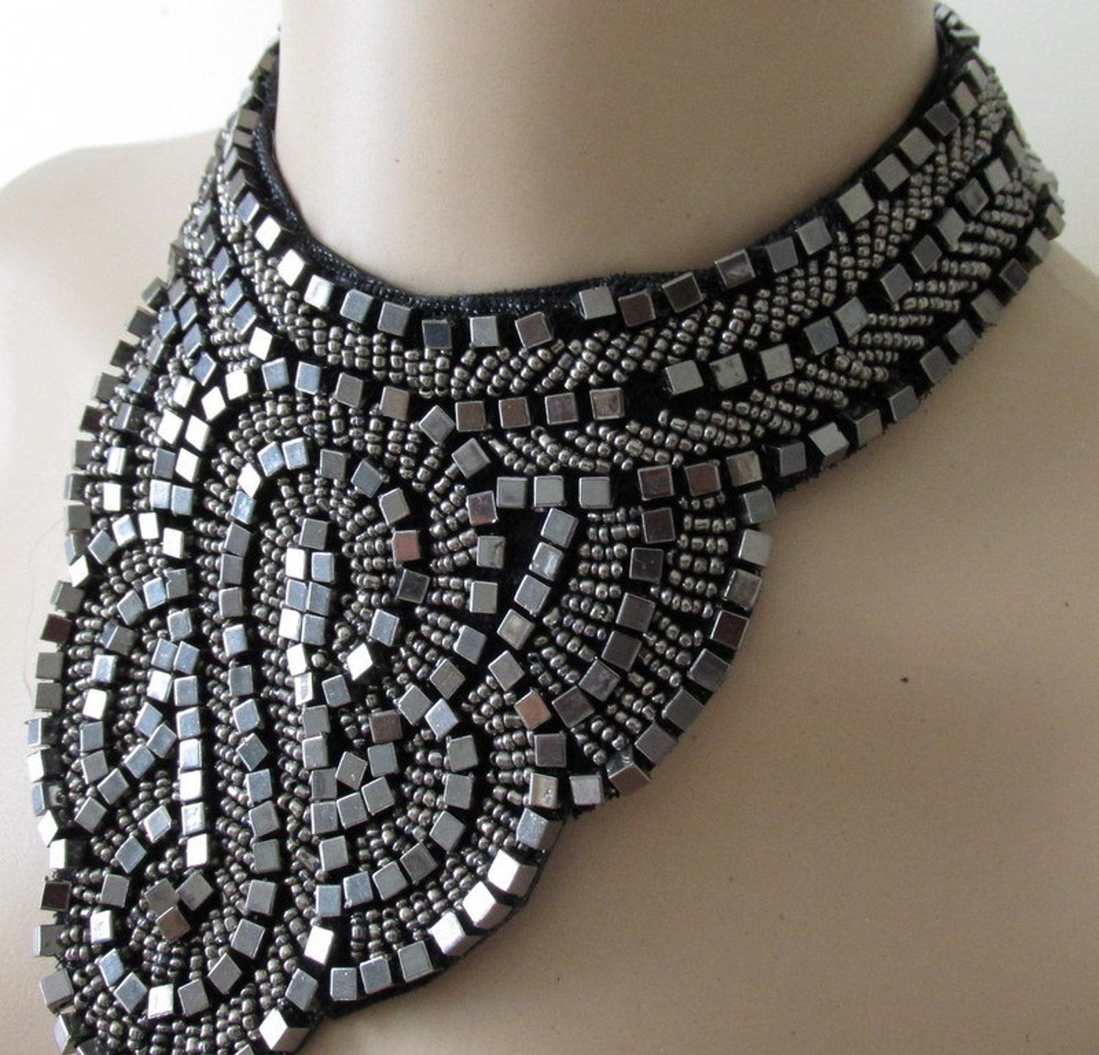 Ethnic Black Irridescent Tribal Beads Black Ribbon Fastening - Etsy