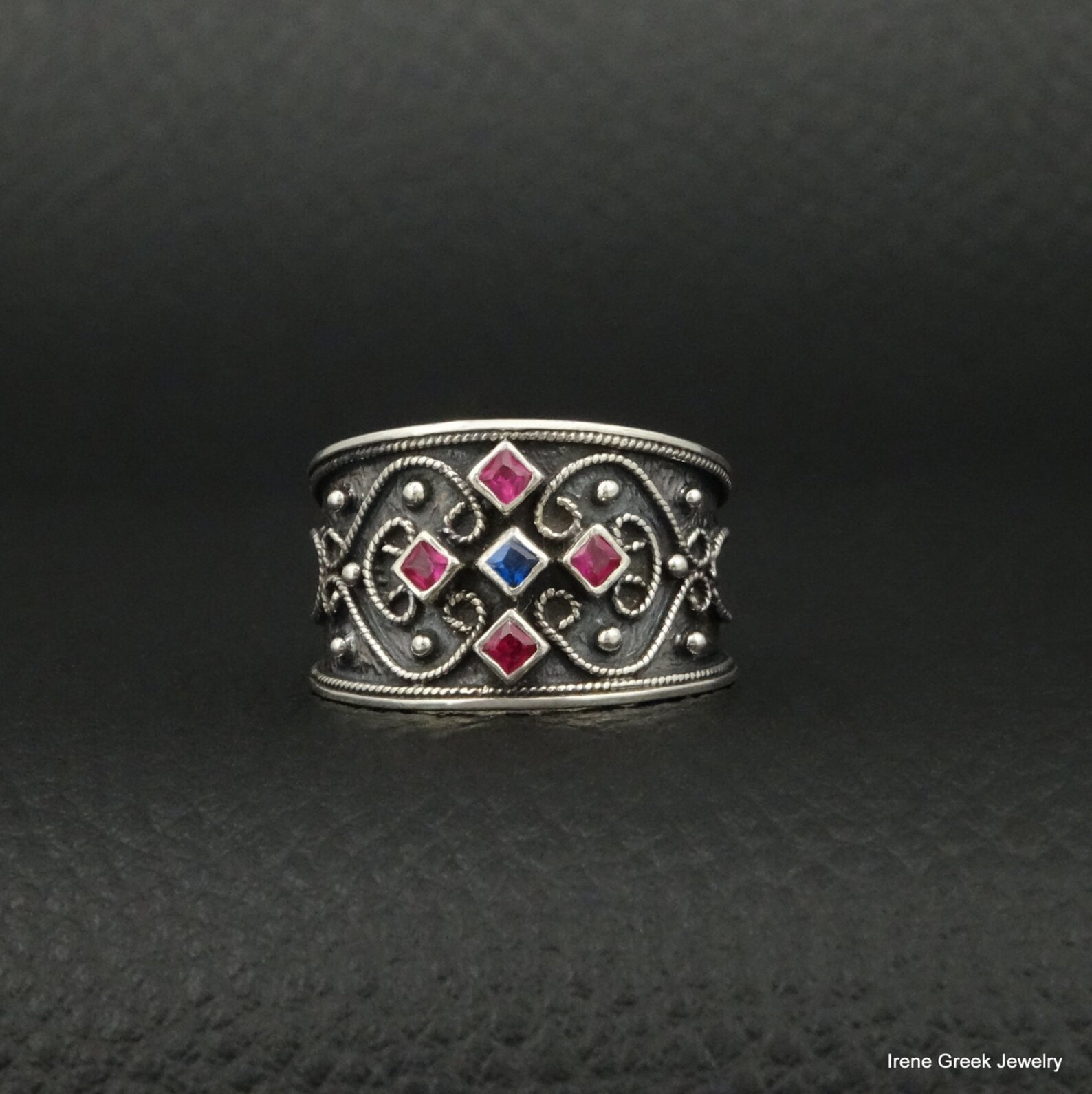 Ruby Sapphire Ring Byzantine Style 925 Sterling Silver Greek - Etsy