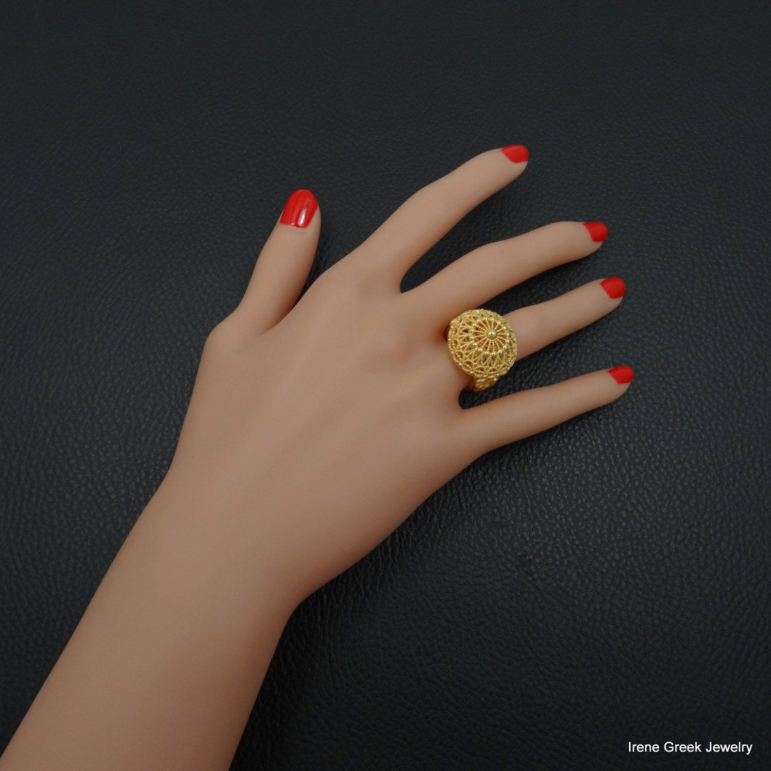 Medieval Filigree Ring 14K Solid Yellow Gold Greek Handmade - Etsy