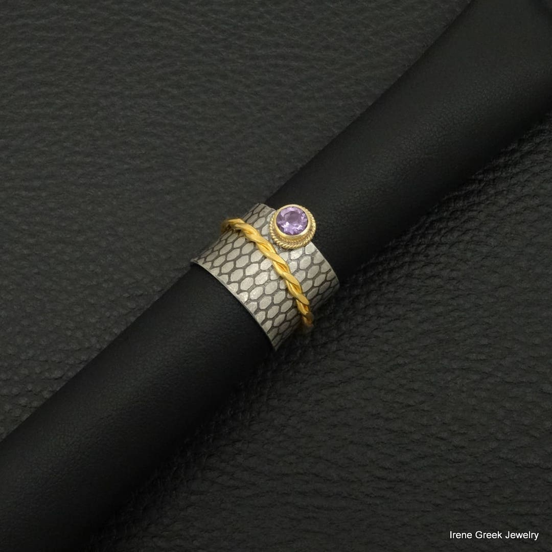 Anti Stress Band Ring Natural Amethyst 925 Sterling Silver & - Etsy