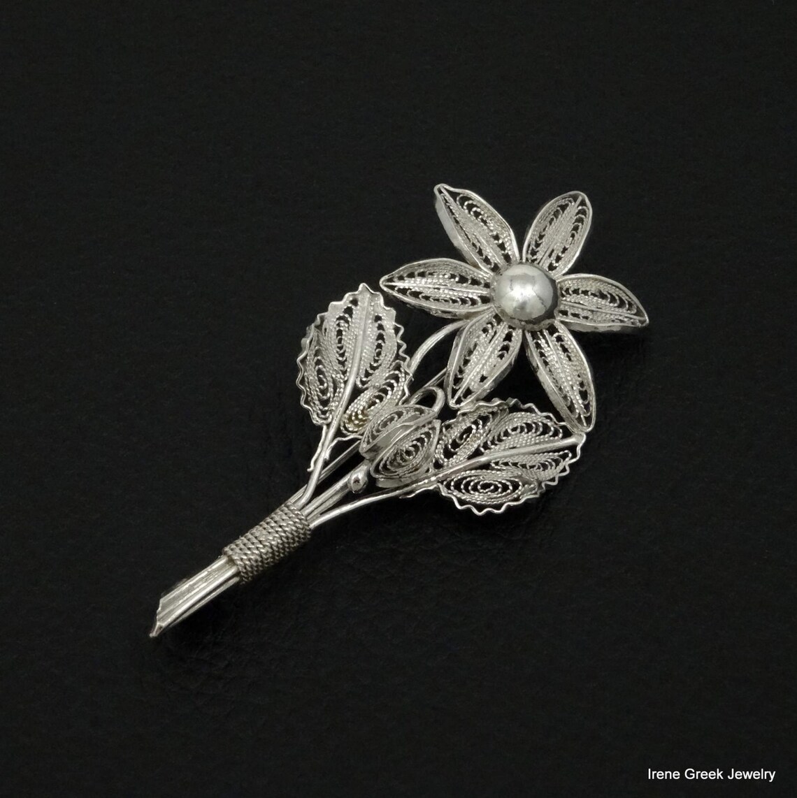Flower Brooch Filigree Style 925 Sterling Silver Greek - Etsy