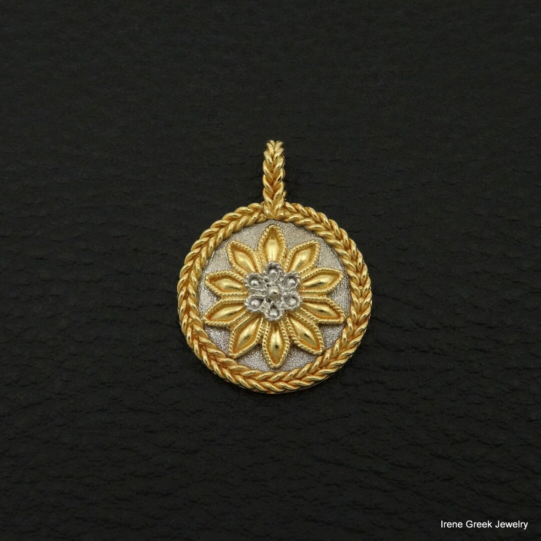 Byzantine Flower Pendant 925 Sterling Silver & 22K Gold Plated Greek ...