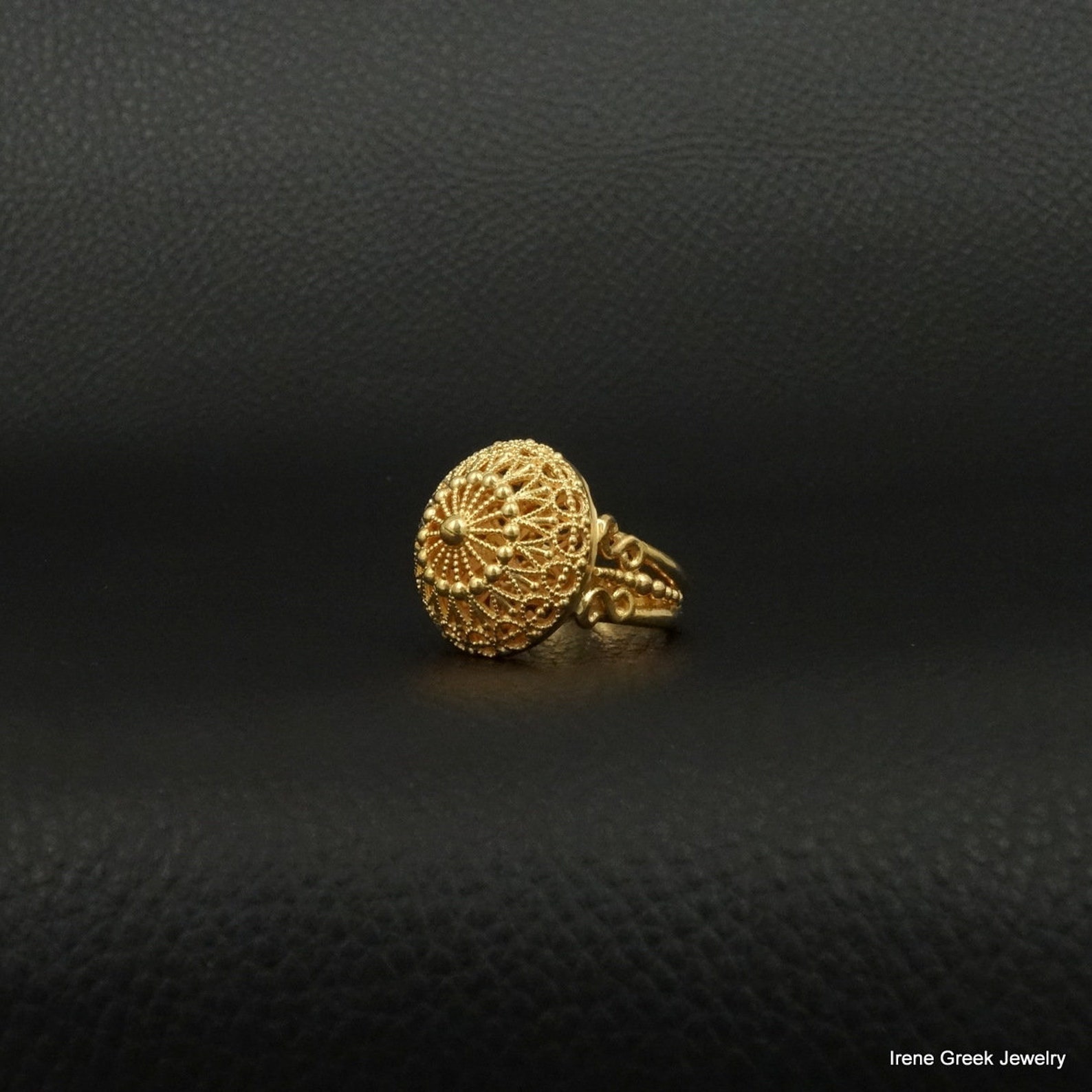 Medieval Filigree Ring 14K Solid Yellow Gold Greek Handmade - Etsy