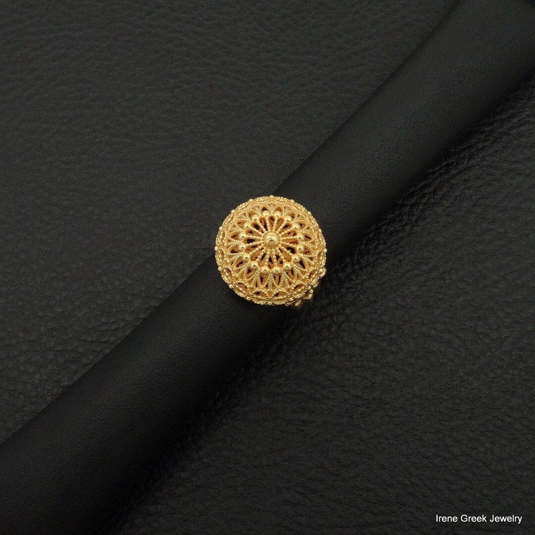 Medieval Filigree Ring 14K Solid Yellow Gold Greek Handmade - Etsy
