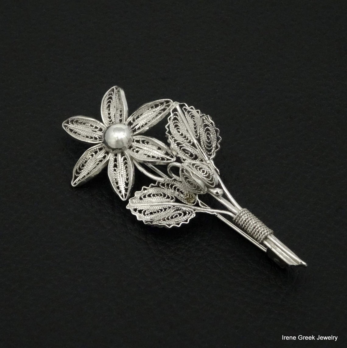 Flower Brooch Filigree Style 925 Sterling Silver Greek - Etsy