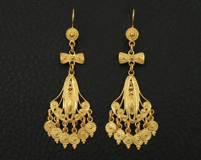 Filigree Medieval Earrings 925 Sterling Silver 22K Gold Plated - Etsy