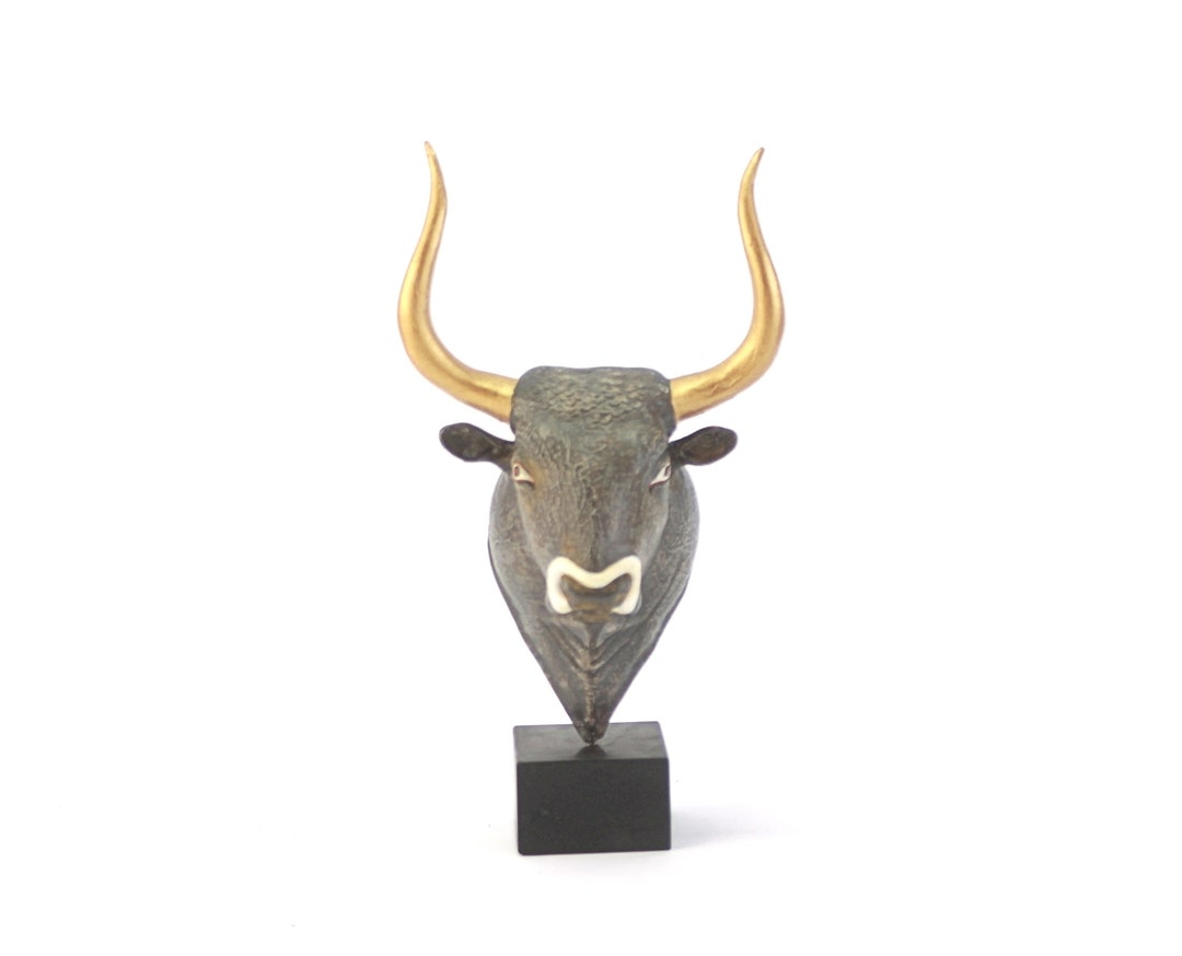 Greek Resin Casting of Minoan Bull Head Rhyton Type With Verdigris ...