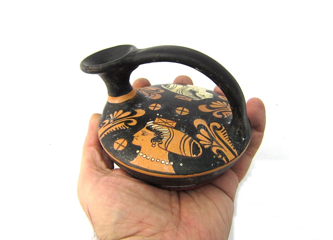 Askos o Flaski, cerámica etrusca de figuras rojas de dos mujeres - Etsy España