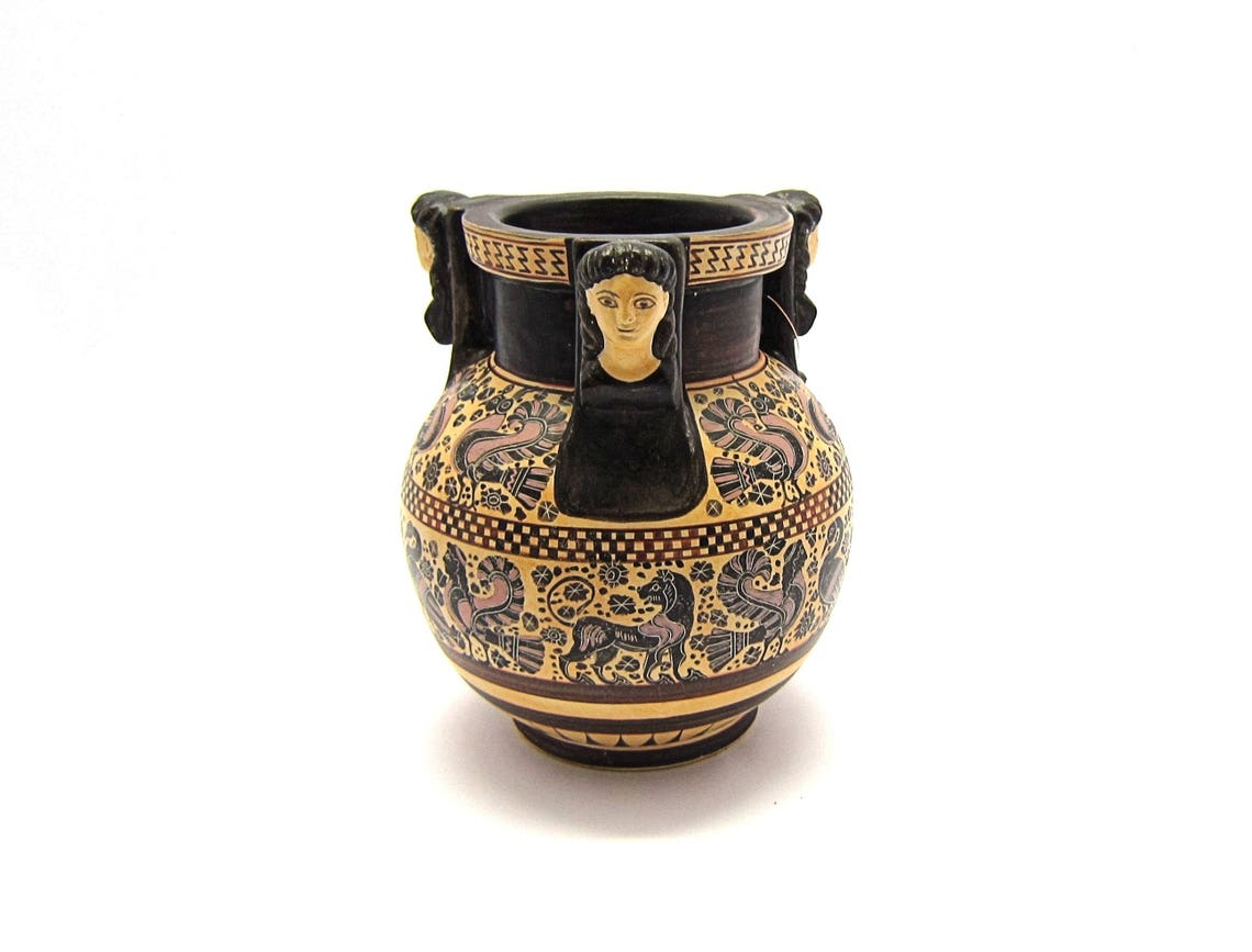 Greek Vase ,corinthian Round Body Pyxis , Reproduction From National ...