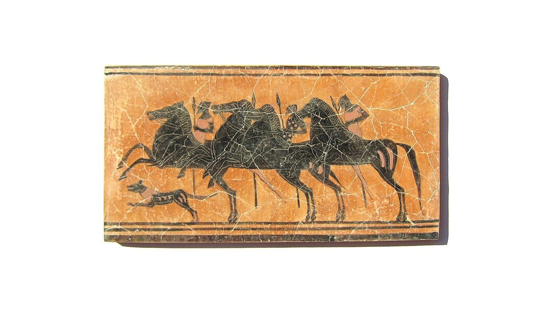 Black Figure Greek Hunters Fresco Painting , Museum Quality Art Gift ...