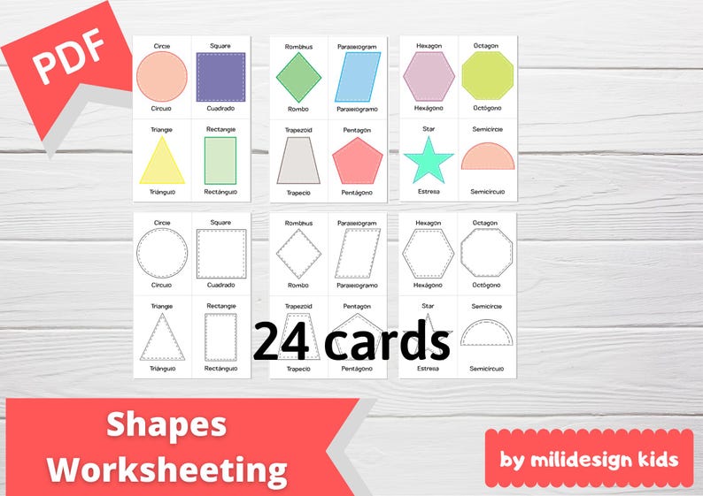 Shape Coloring Activity, Recognition Flashcards – Bilingual Printable ...
