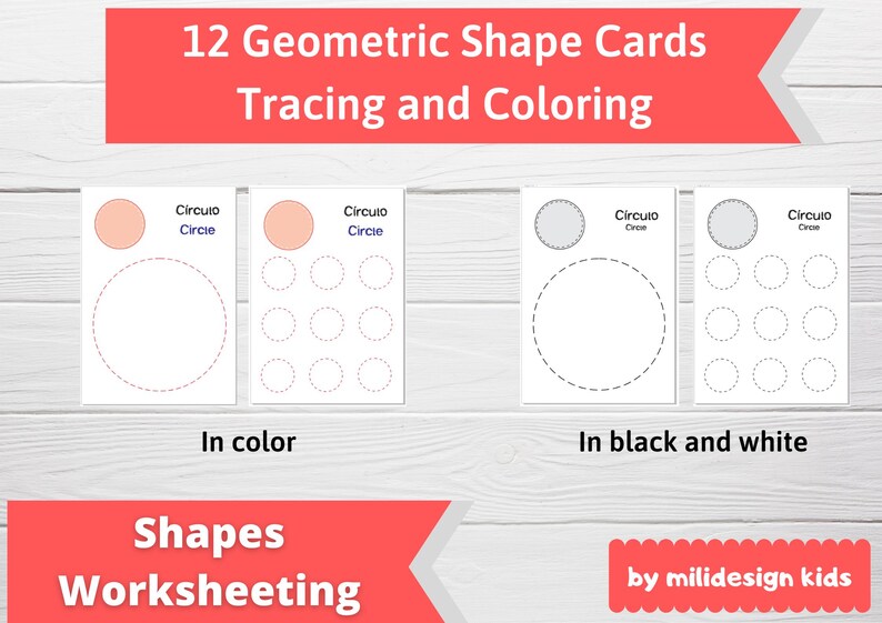 Shape Coloring Activity, Recognition Flashcards – Bilingual Printable ...