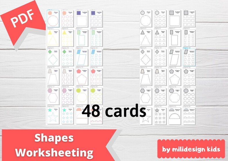 Shape Coloring Activity, Recognition Flashcards – Bilingual Printable ...