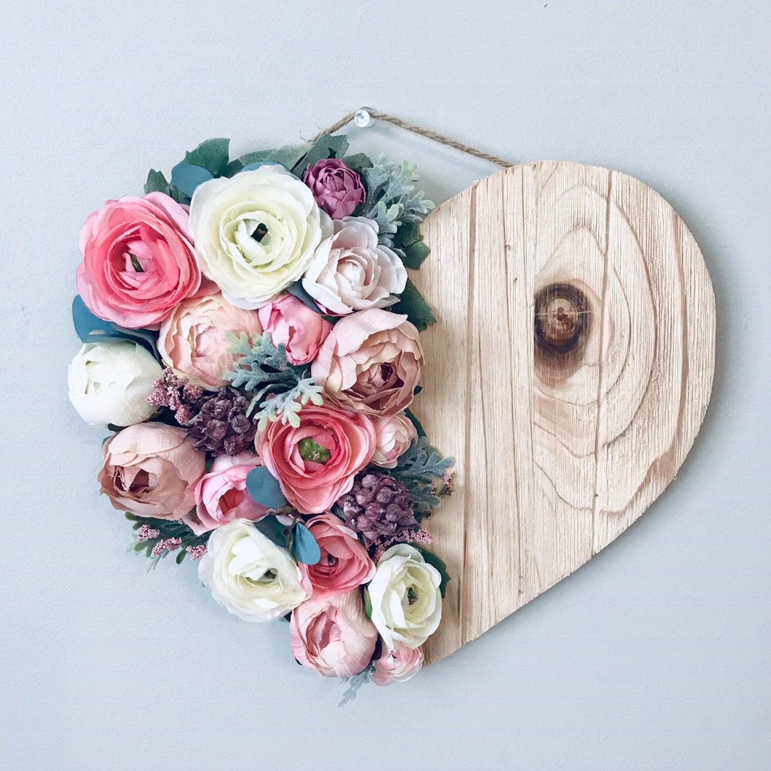 Floral Heart, Floral Wall Hanging, Wood Heart, Flower Heart, Nursery ...