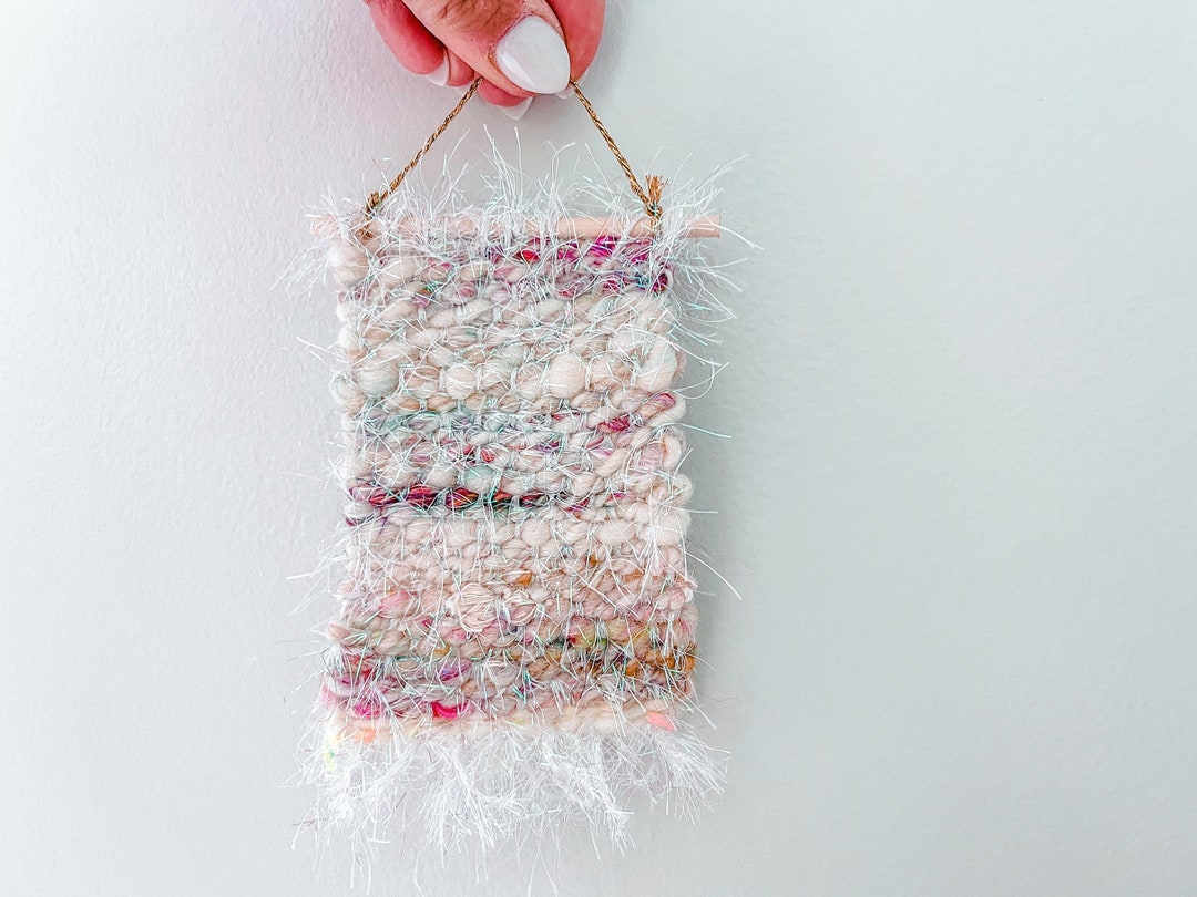 Mini Weaving, Sparkly Weaving, Weaving Ornament, Art Yarn Weaving ...