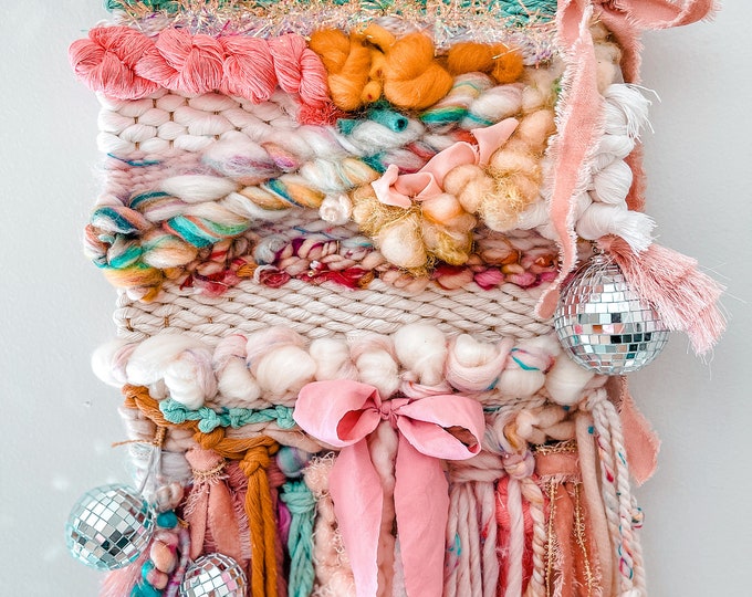 Wall Hanging Art, Retro Weaving, Nursery Wall Art, Disco Ball Weaving ...