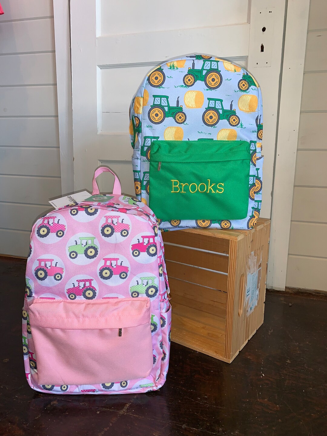 Pink Tractor Backpack Personalized Green and Pink Tractor Backpack. - Etsy