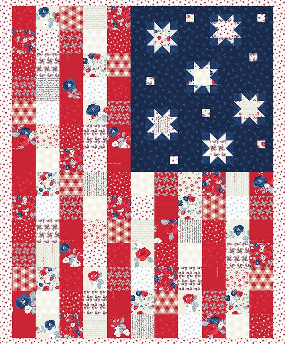 RETIRED Land of Liberty Flag Quilt Kit, Faux Patchwork Riley Blake ...