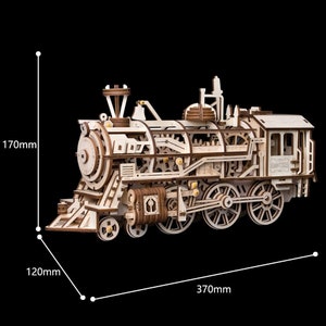 3D Wooden Puzzle Moving Clockwork Automata DIY Kit Robot Locomotive ...