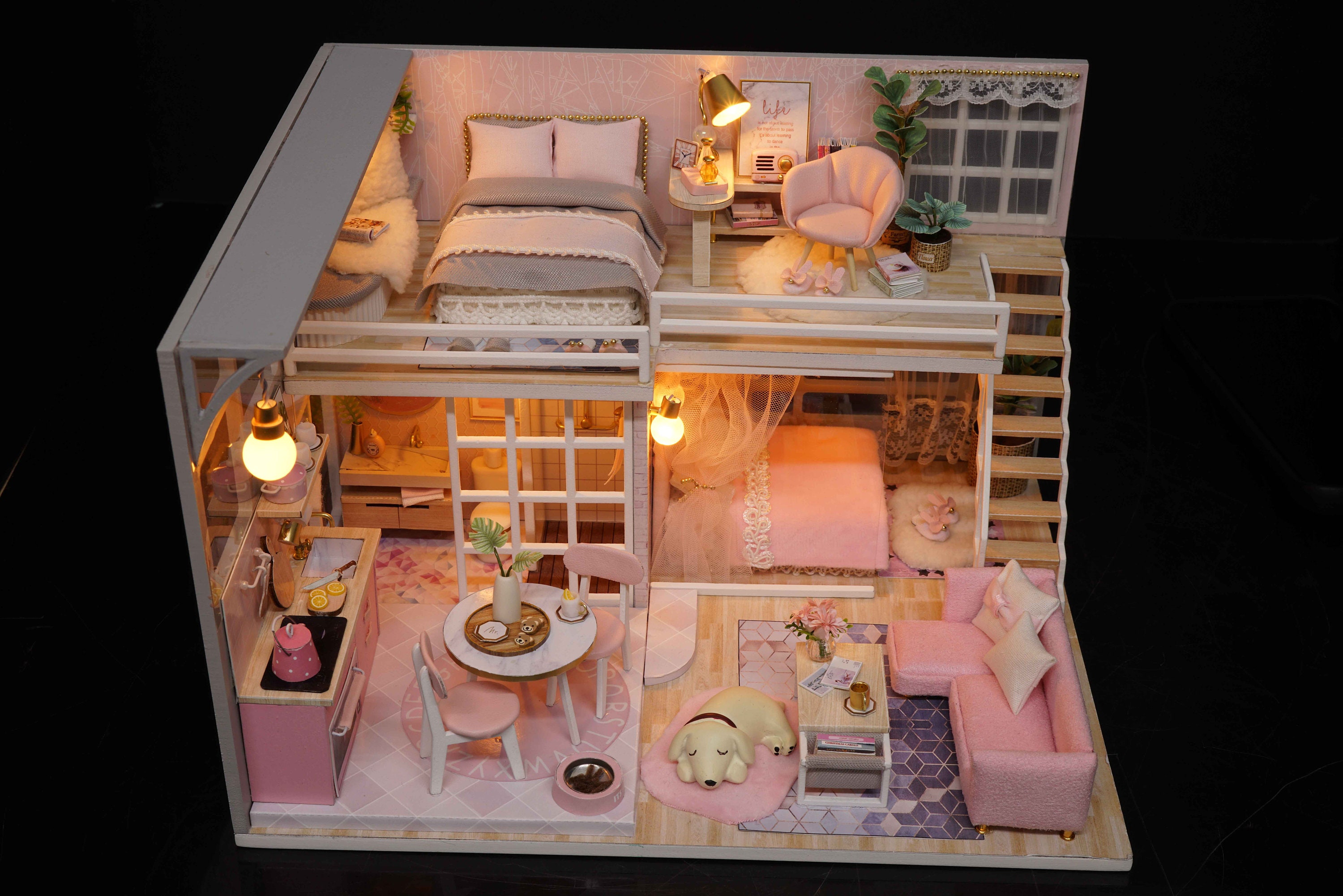 1 24 Diy Miniature Dollhouse Kit Scenery Girlish Dream Loft Etsy