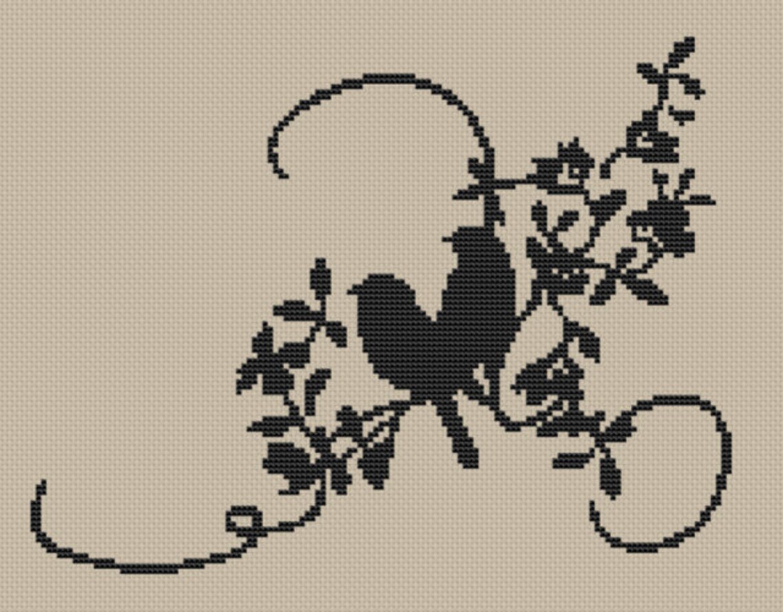 Silhouette Two Birds Counted Cross Stitch Pattern PDF Instant | Etsy
