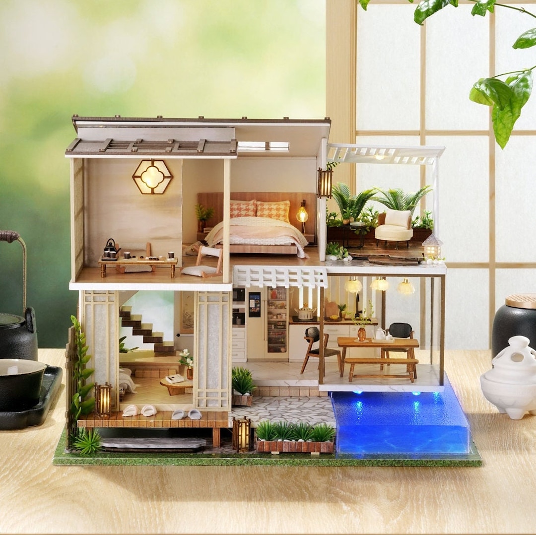 1:32 Miniature Dollhouse DIY Kit Elegant and Quiet W/ LED Light and ...