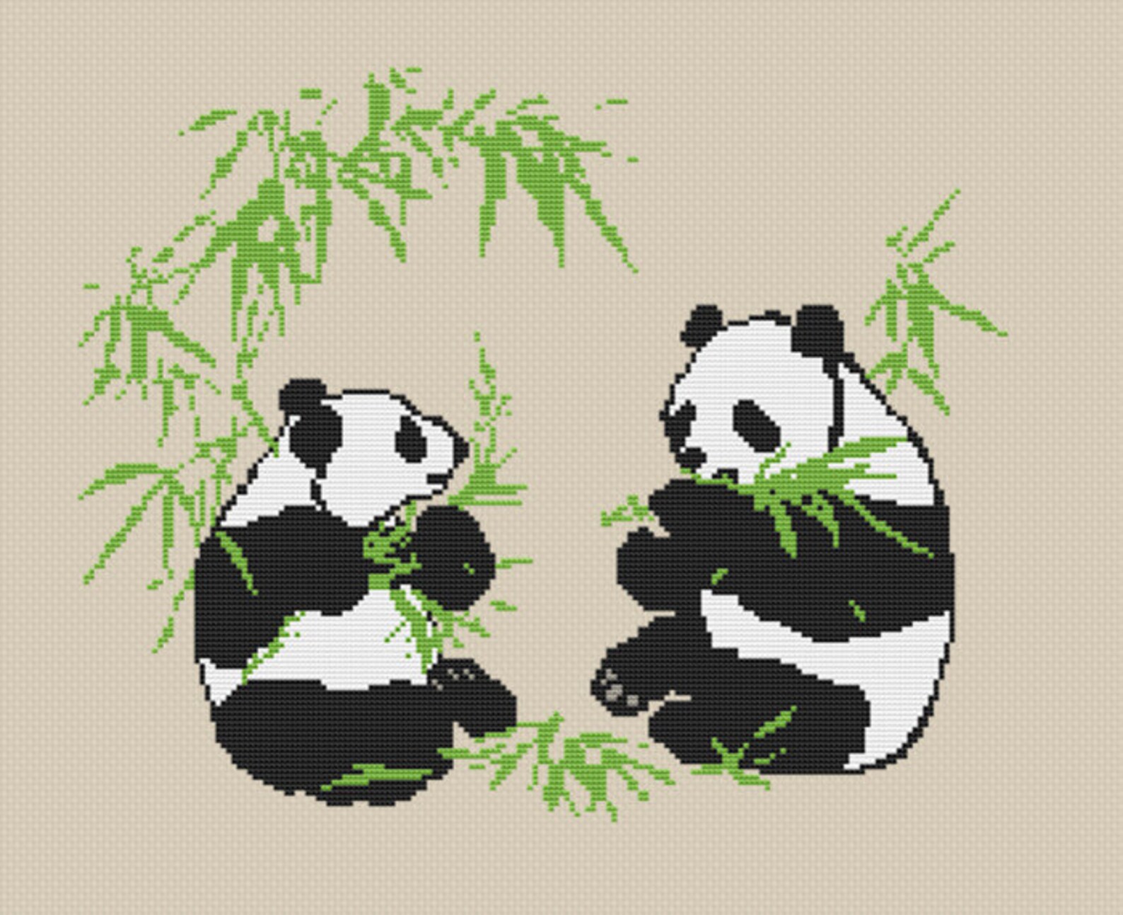 Animals Counted Cross Stitch Pattern Two Pandas Eating Bamboo | Etsy
