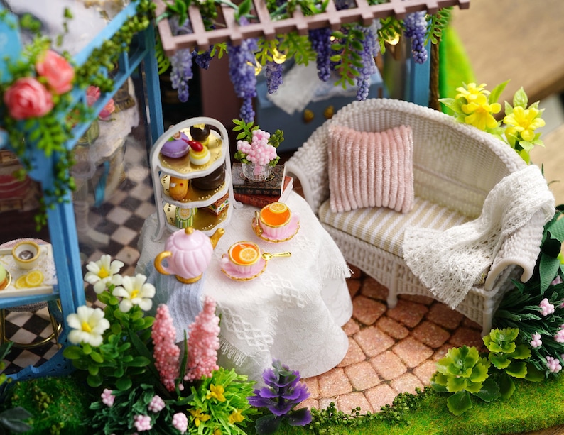 1 24 Diy Miniature Dollhouse Kit Rose Garden Tea House Sun Etsy