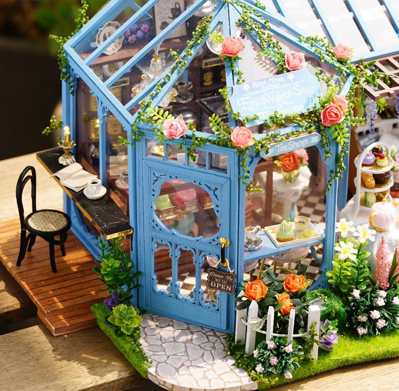 1 24 Diy Miniature Dollhouse Kit Rose Garden Tea House Sun Etsy