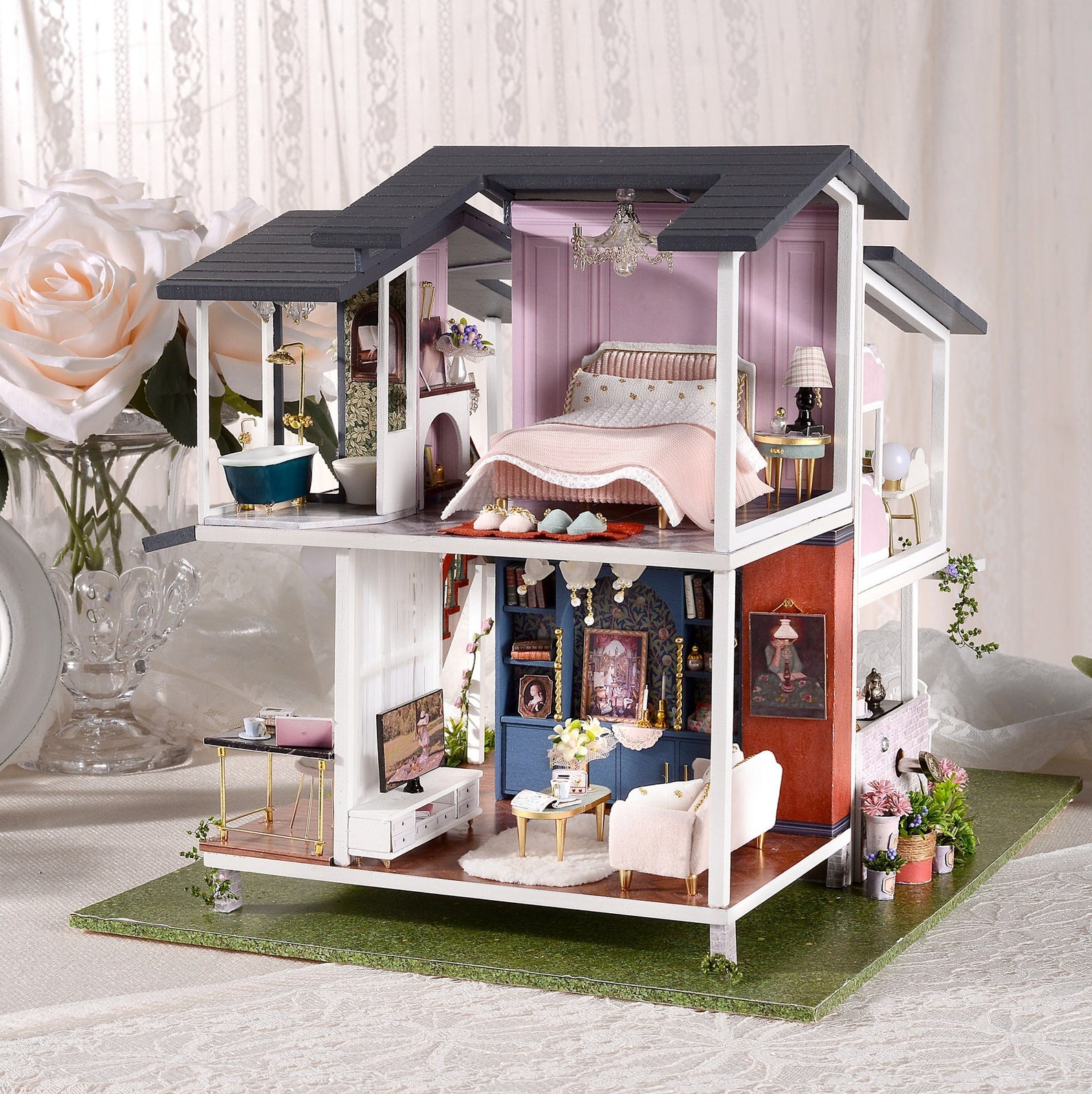 1:32 DIY Miniature Dollhouse Kit Monet Garden Three Storey House W ...