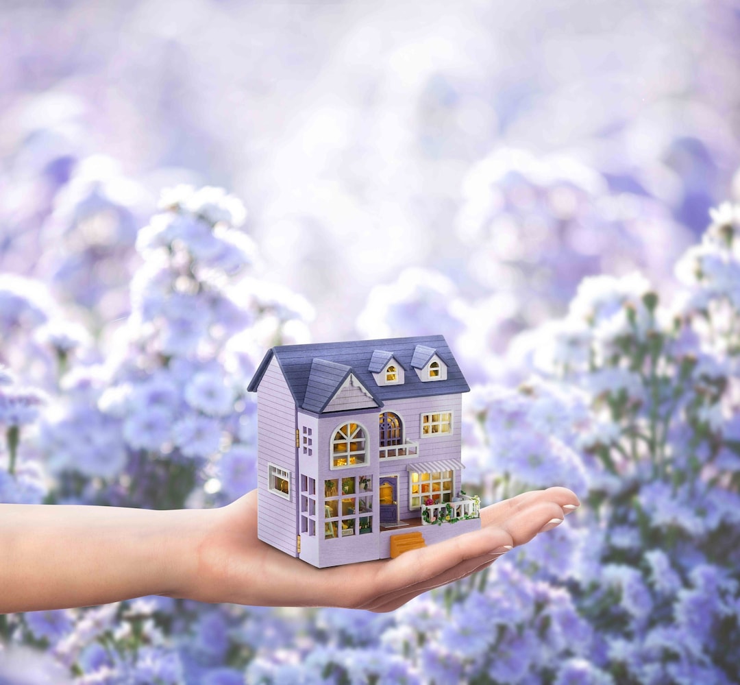 SUPER TINY DIY Miniature Dollhouse Kit Mini House Mansion Villa Town ...