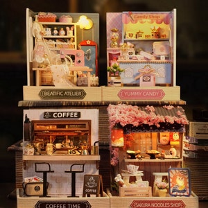 1:32 DIY Miniature Dollhouse Kit Corner Coffee Noodles Candy Boutique ...