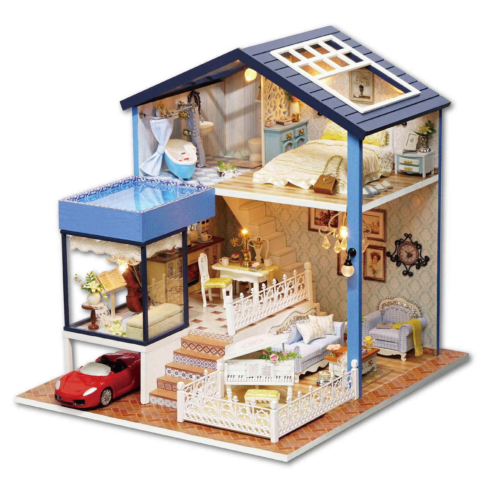 1 24 Diy Miniature Dollhouse Kit Seattle House With Swimming Etsy