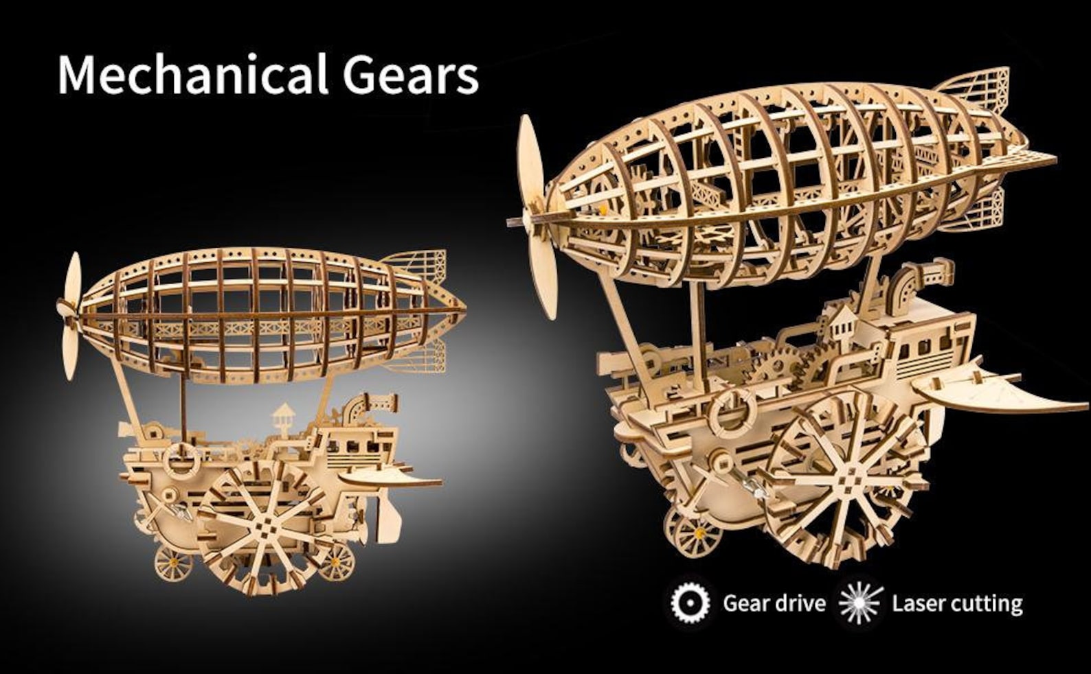 3D Wooden Puzzle Moving Clockwork Automata DIY Kit Robot Air Vehicle ...