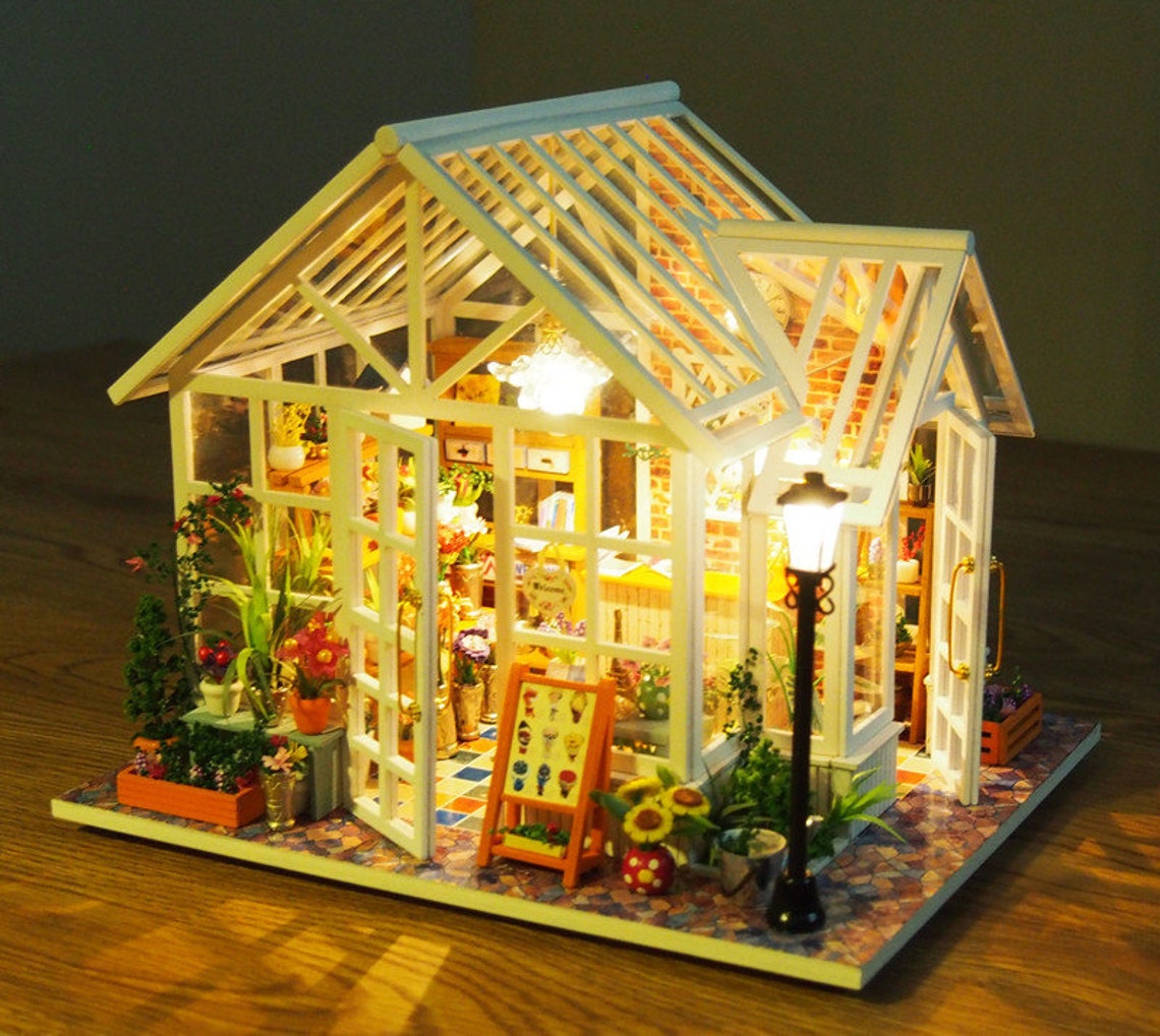 1:24 DIY Miniature Dollhouse Kit Scenery Sosa Florist White Glass ...