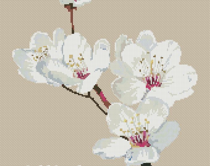 Flower Counted Cross Stitch Pattern White Prunus Mume Instant - Etsy
