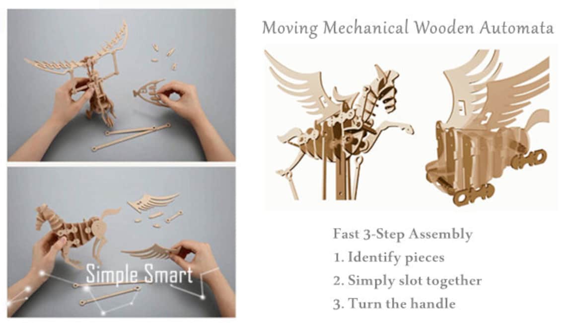 3D Wooden Puzzle Moving Model Kit DIY Moving Mechanical Wooden Automata ...