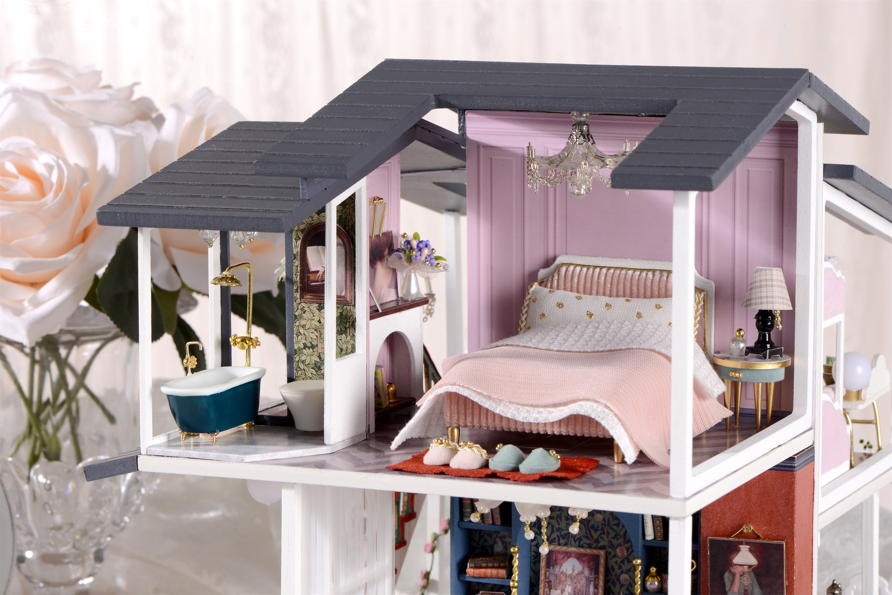 1:32 DIY Miniature Dollhouse Kit Monet Garden Three Storey House W ...