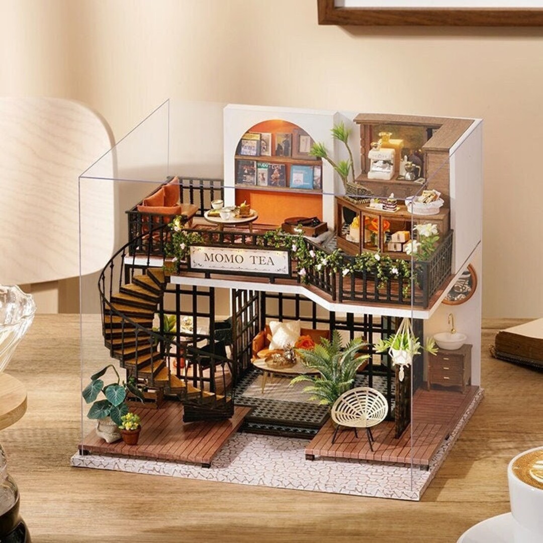 1:24 DIY Miniature Dollhouse Kit Forestcore Teashop W/ Light Music Box ...
