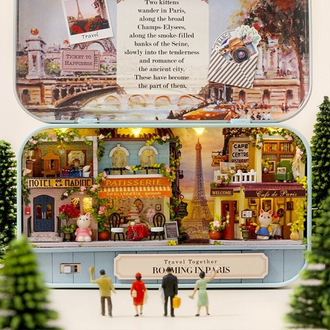 SUPER TINY 1:100 DIY Miniature Dollhouse Kit Tin Box Mini World Fairy ...
