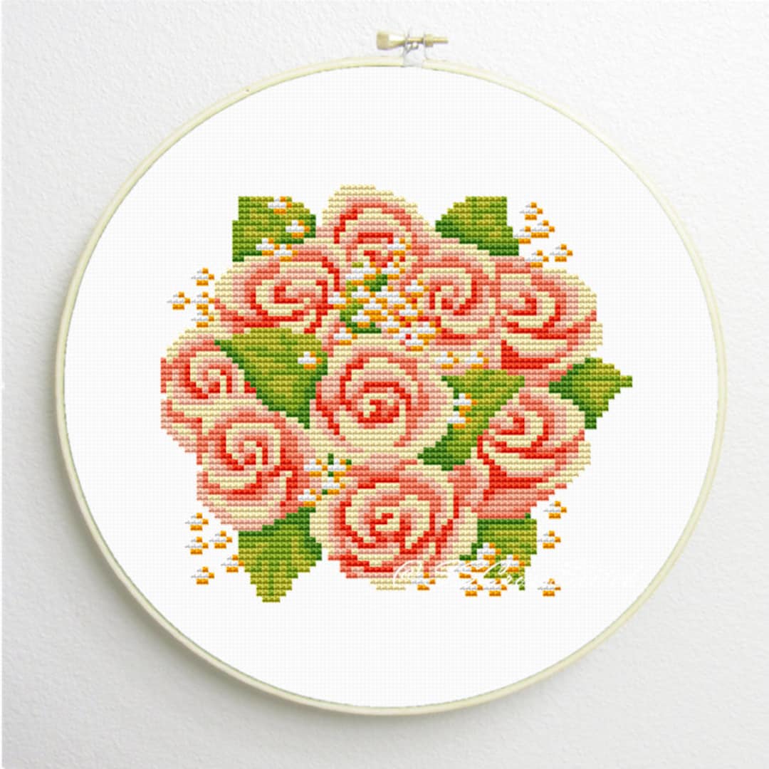 Counted Cross Stitch Pattern Rose Bouquet PDF Instant Download - Etsy