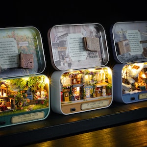 SUPER TINY 1:100 DIY Miniature Dollhouse Kit Tin Box Mini World Fairy ...
