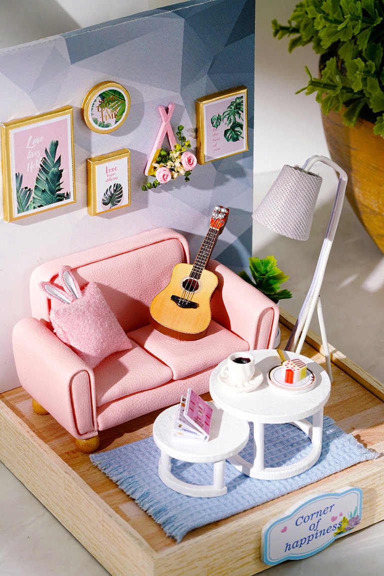 1:32 DIY Miniature Dollhouse Kit Scenery Pink Sweet Home w/ | Etsy