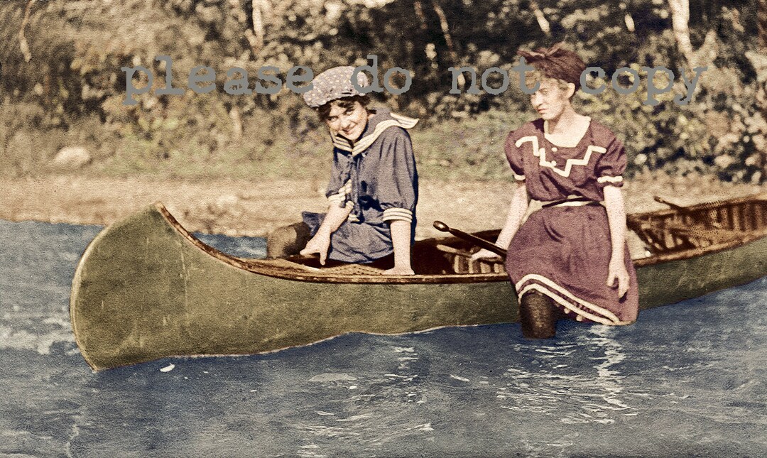 Cabin Art; Lake House Art; 1920s Canoe; Bathing Beauties; Antique ...