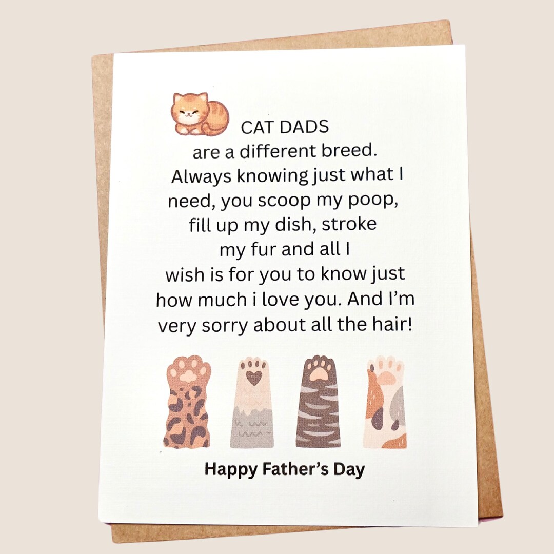 Cat Dad Father's Day Card, Funny Father's Day Card From Cat, - Etsy