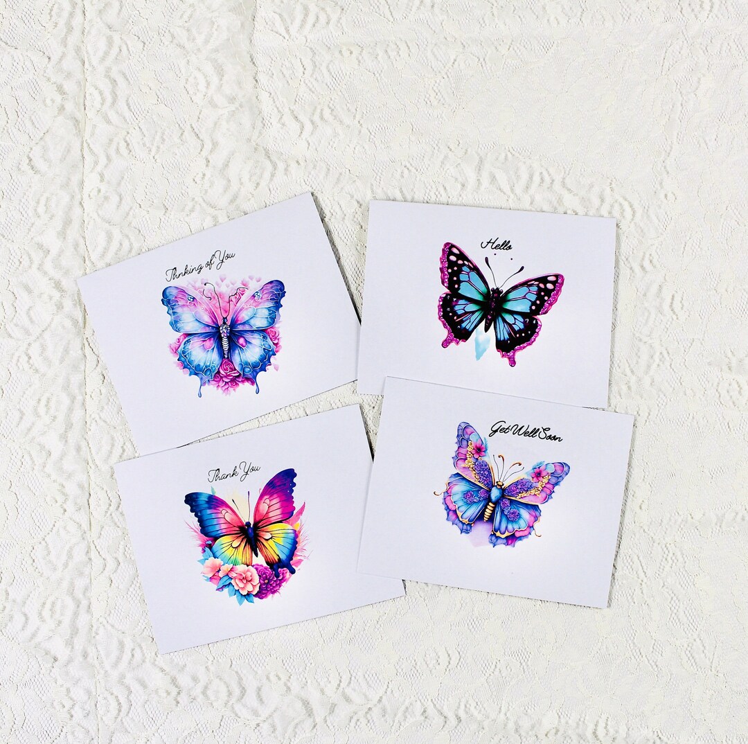 Notecard Set of 4 or 8, Butterflies, Greeting Cards, Gift for Mom ...