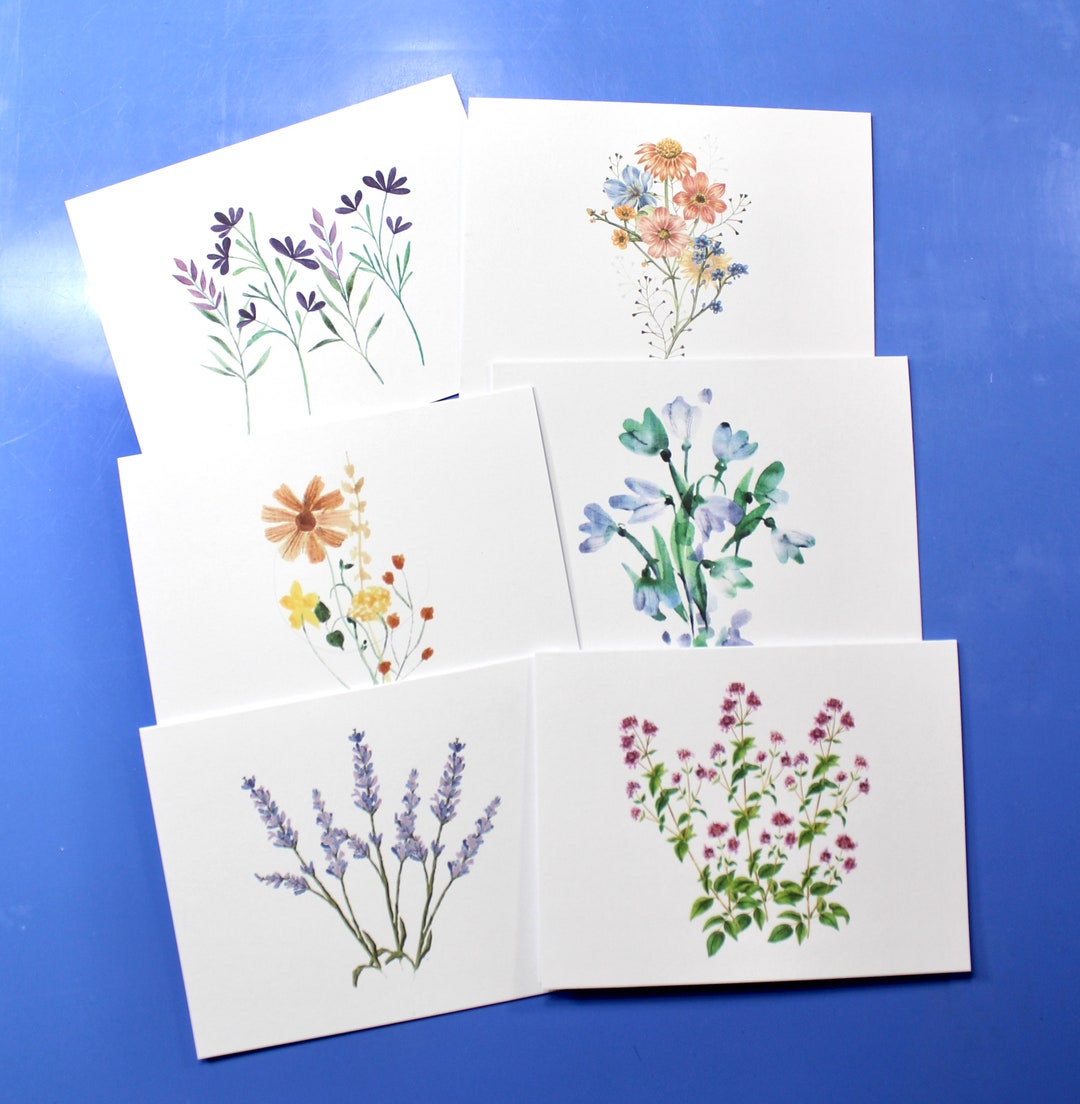 Wildflower Card Pack of 6, Watercolor Greeting Cards, Floral Greeting ...