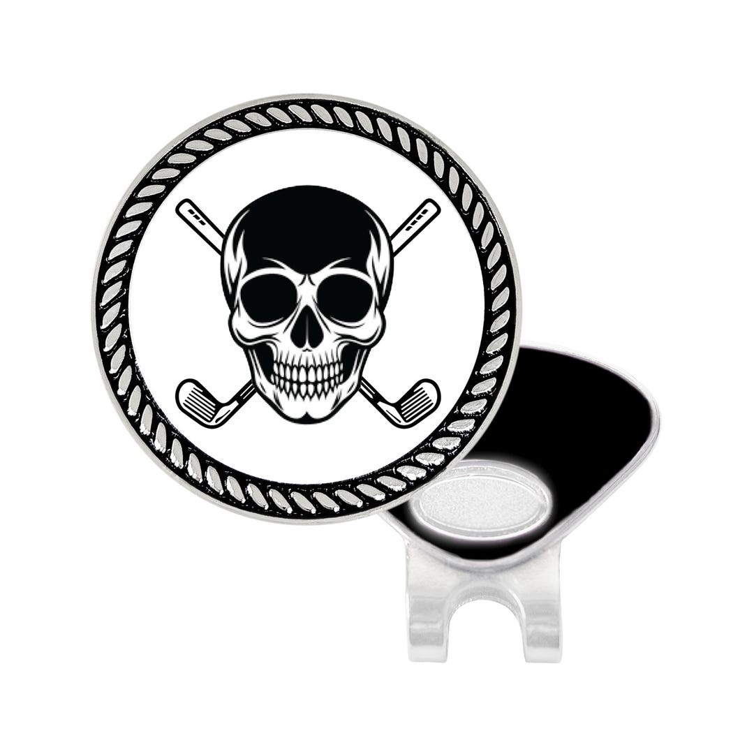 Skull Golf Ball Marker With Crossed Clubs | Hat Clip - Etsy