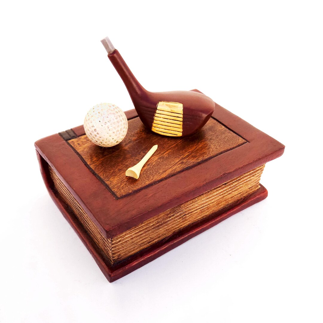 Golf Themed Hand Carved Wood Box With Golf Ball & Club (hinged ...