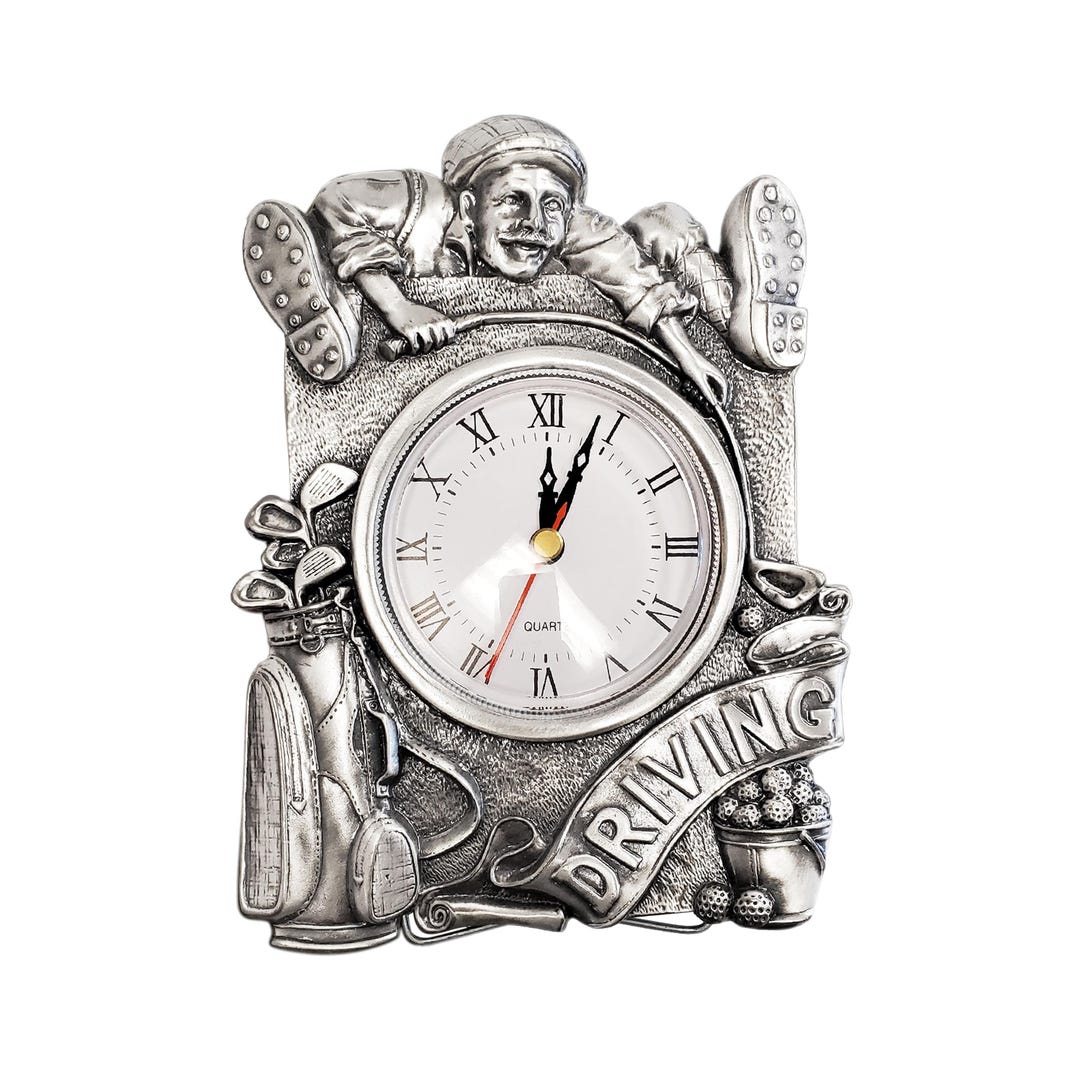 Pewter Golf Clock With Golfer Design | Desk or Countertop Golf Themed ...